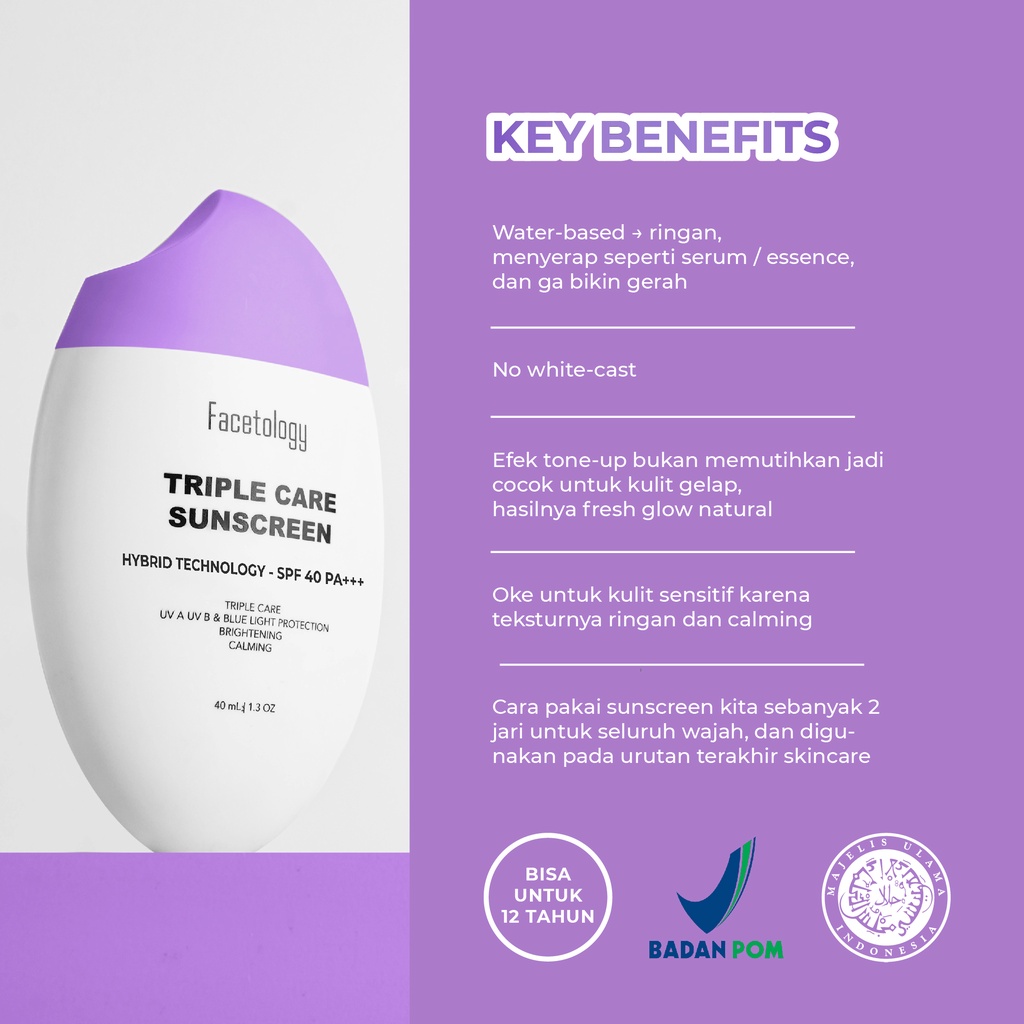 Facetology Triple Care Sunscreen SPF 40 PA+++ 40ML – Facetology Sunscreen
