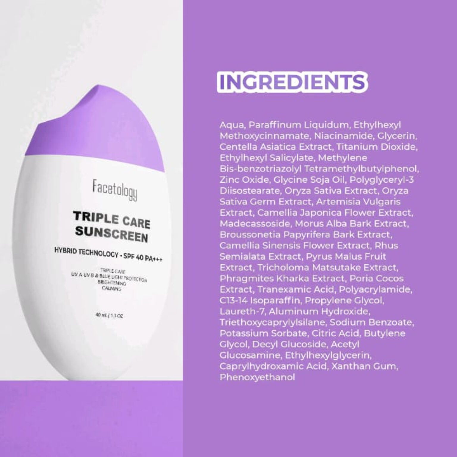 Facetology Triple Care Sunscreen SPF 40 PA+++ 40ML - Facetology New Era ...